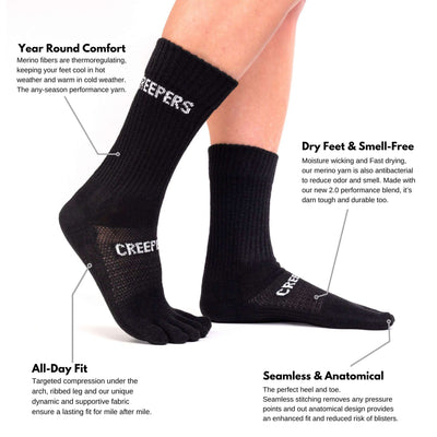 Merino Wool Toe Socks | Crew | Hiking and Running | Anti Blister Socks ...
